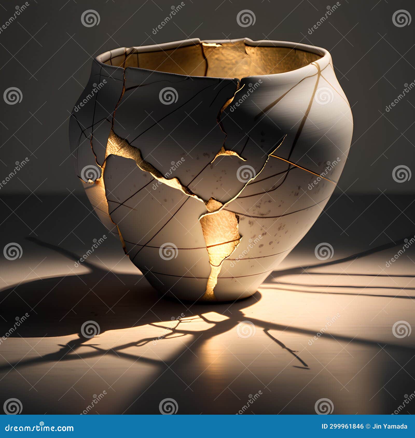 Broken Ceramic Vase on the Floor with Shadow on the Wall Stock ...