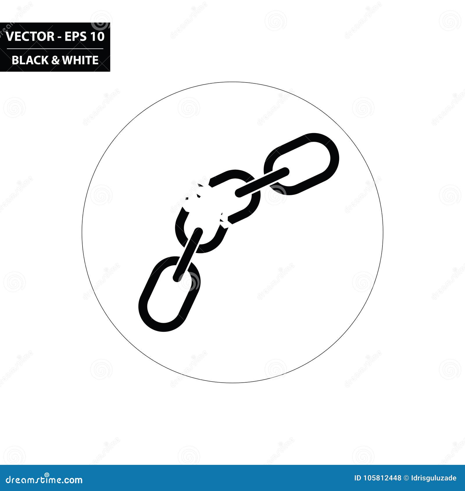 Broken Chain Black and White Flat Icon Stock Vector - Illustration of ...