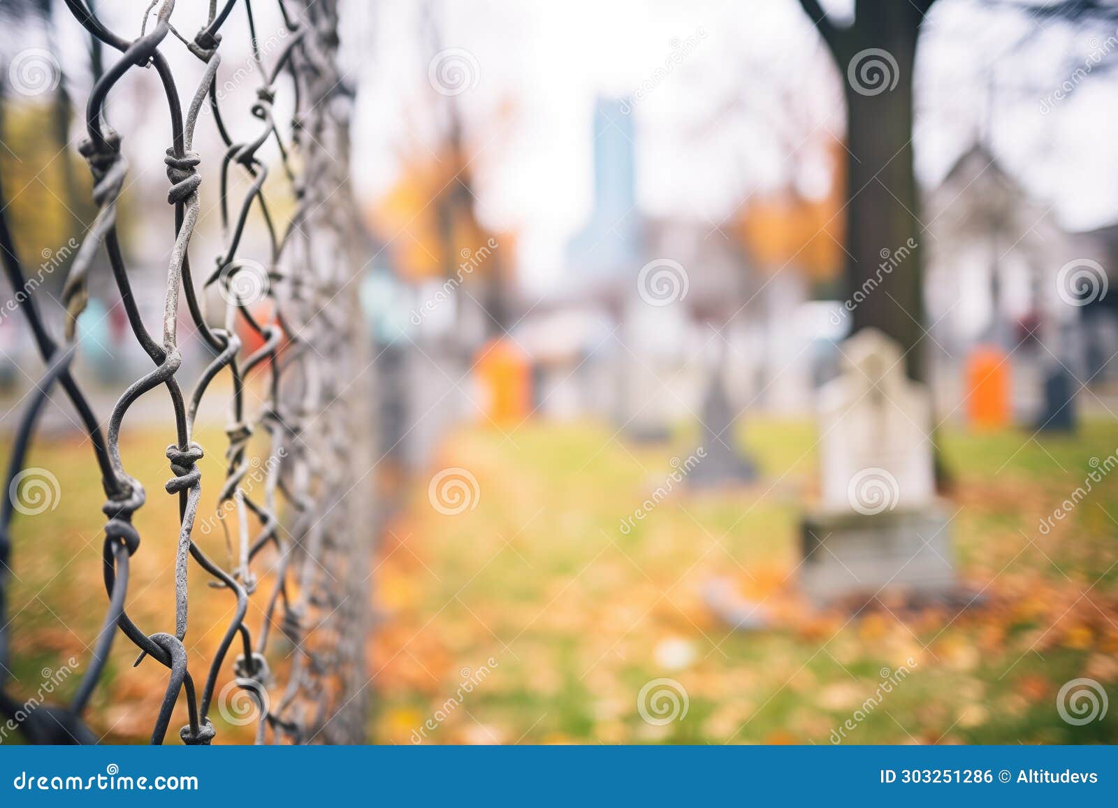 Broken Chain Link Fence Around an Old Cemetery Stock Photo - Image of ...