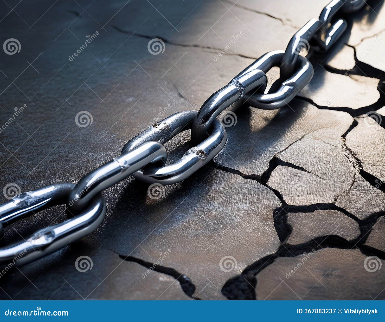 A Broken Chain Link Lying Disconnected On A Concrete Floor, Symbolizing ...