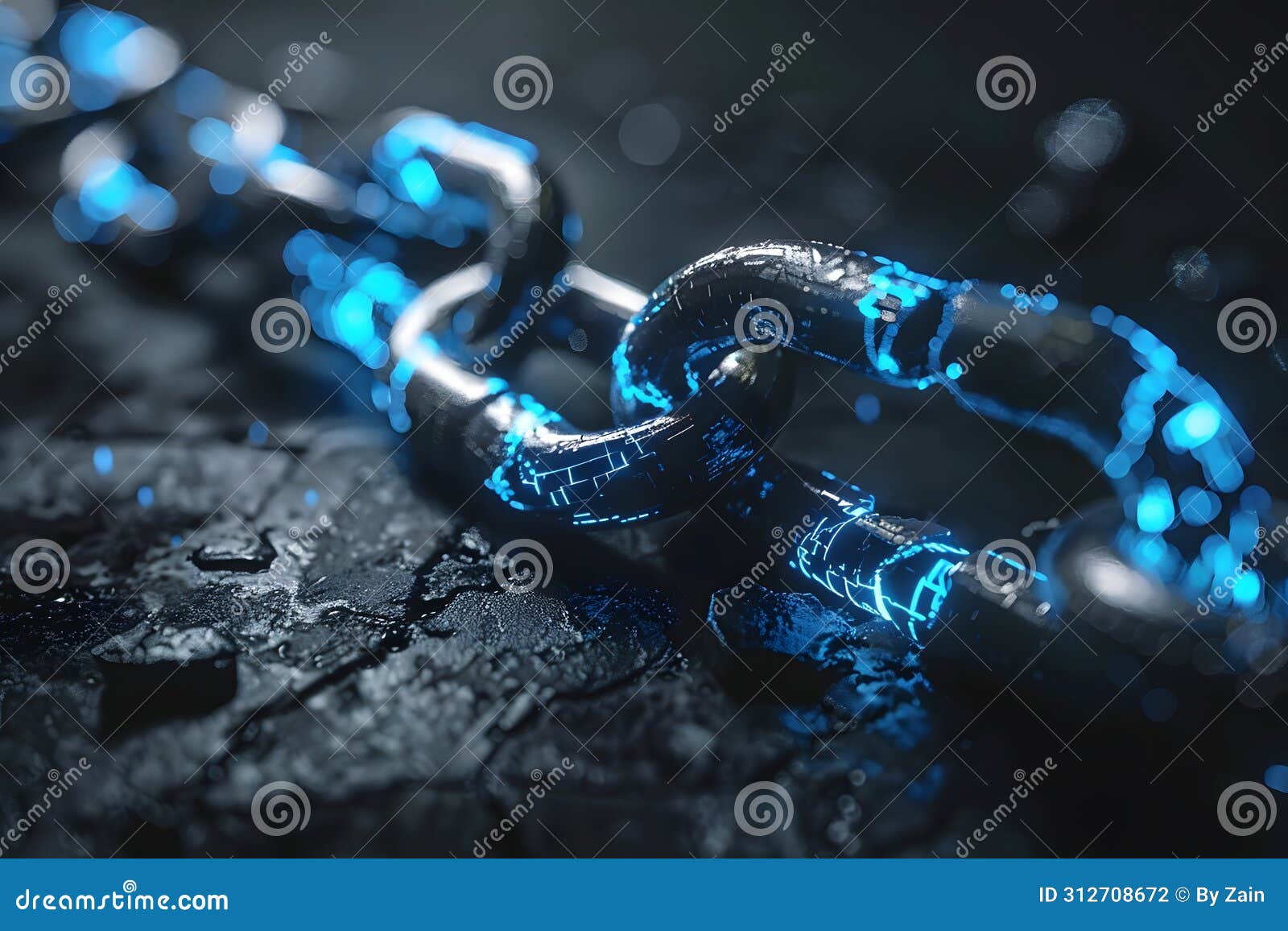 Broken Chain Made of Digital Links, with Some Links Glowing Blue To ...
