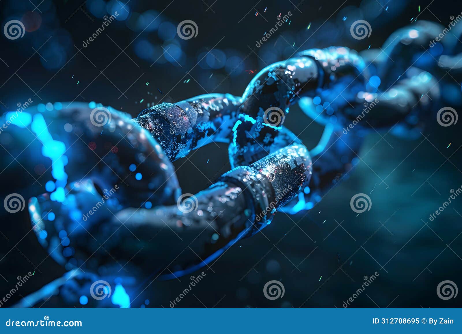 Broken Chain Made of Digital Links, with Some Links Glowing Blue To ...