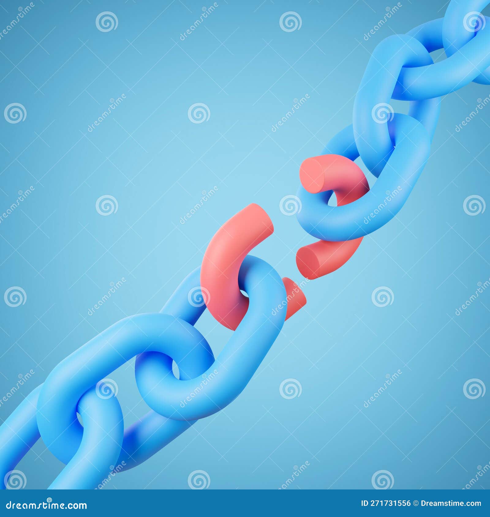 Broken Chain with Red Link, 3D Rendering Stock Illustration ...