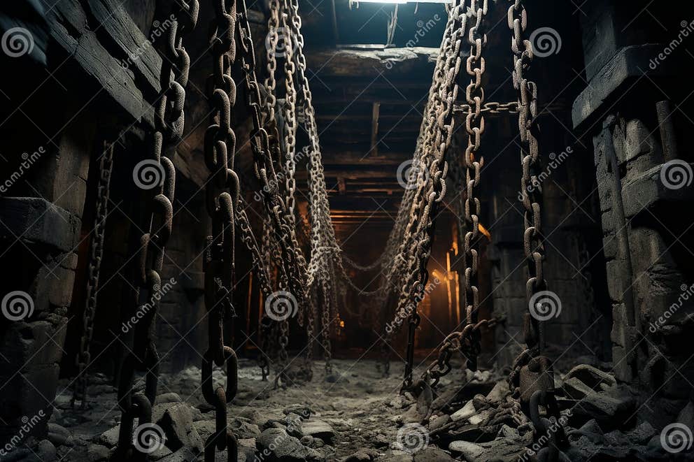 Broken Chains Hanging from Dungeon Ceiling Stock Illustration ...