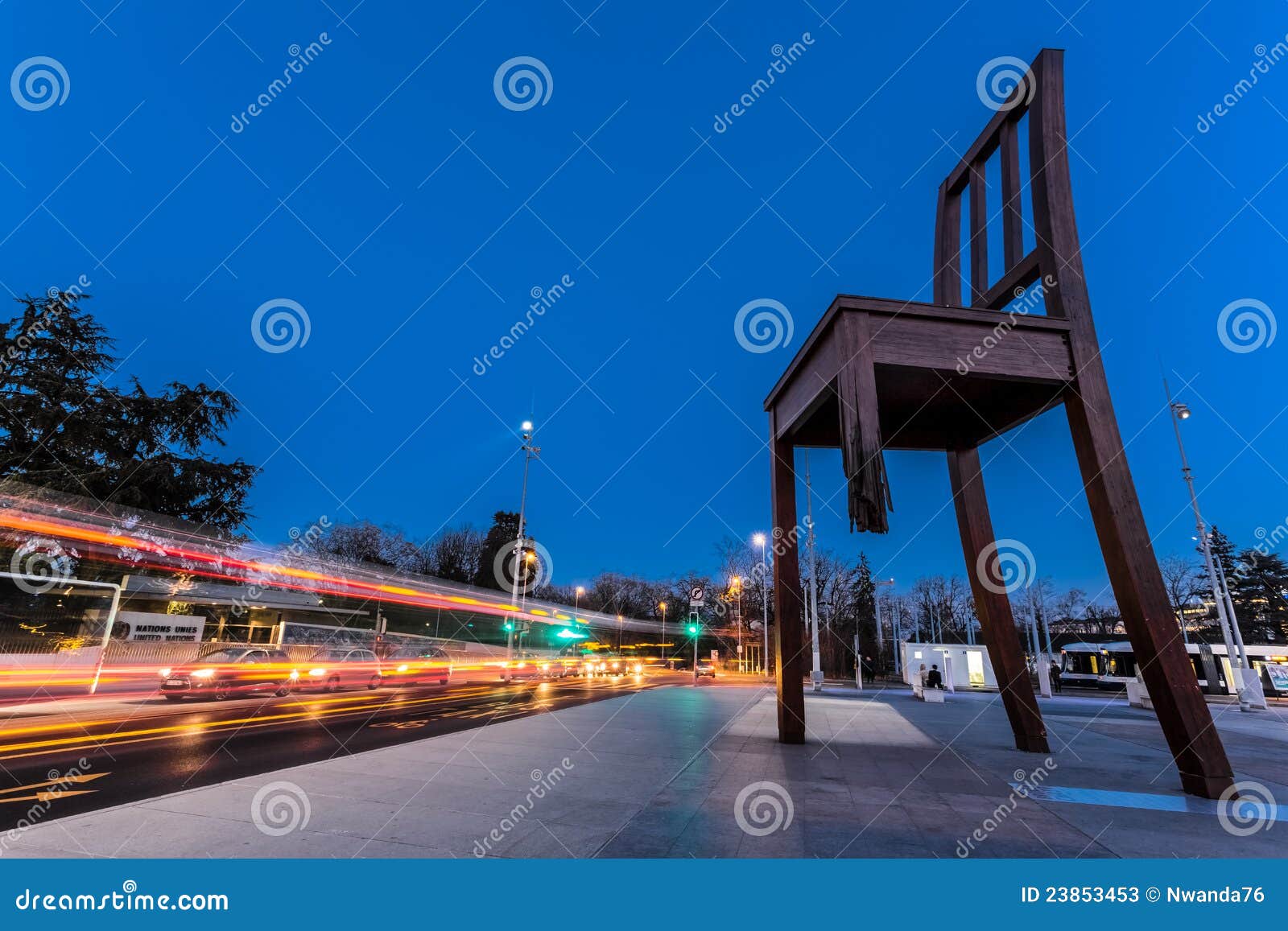 Broken Chair Sculpture editorial stock photo. Image of geneve - 23853453