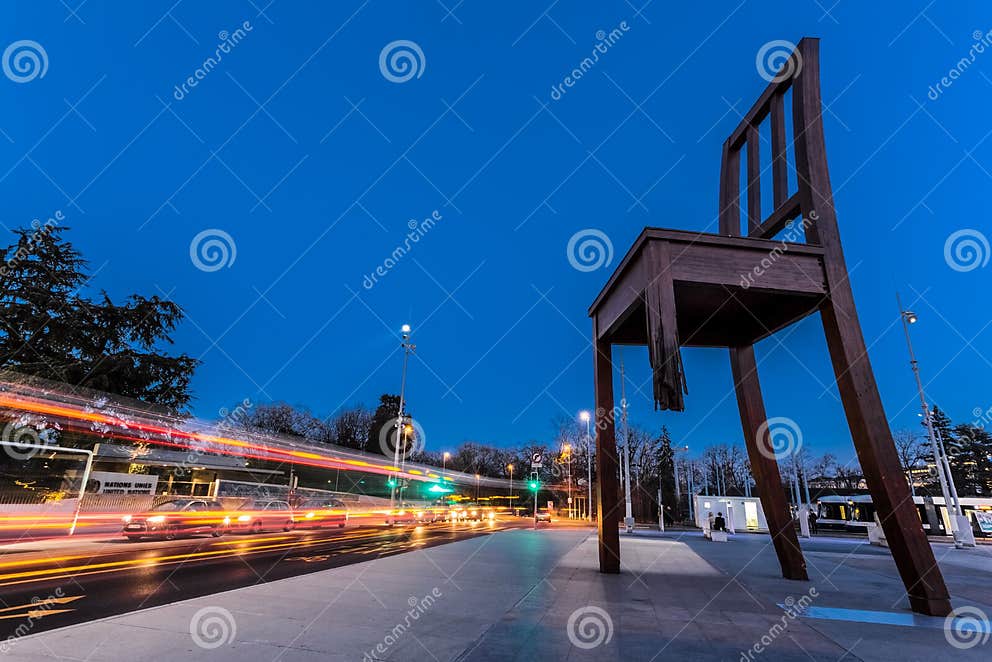 Broken Chair Sculpture editorial stock photo. Image of geneve - 23853453