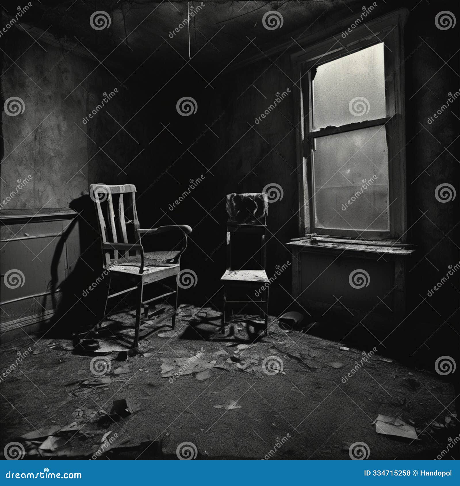 Broken Chairs in a Gloomy Room Created by Artificial Intelligence Stock ...