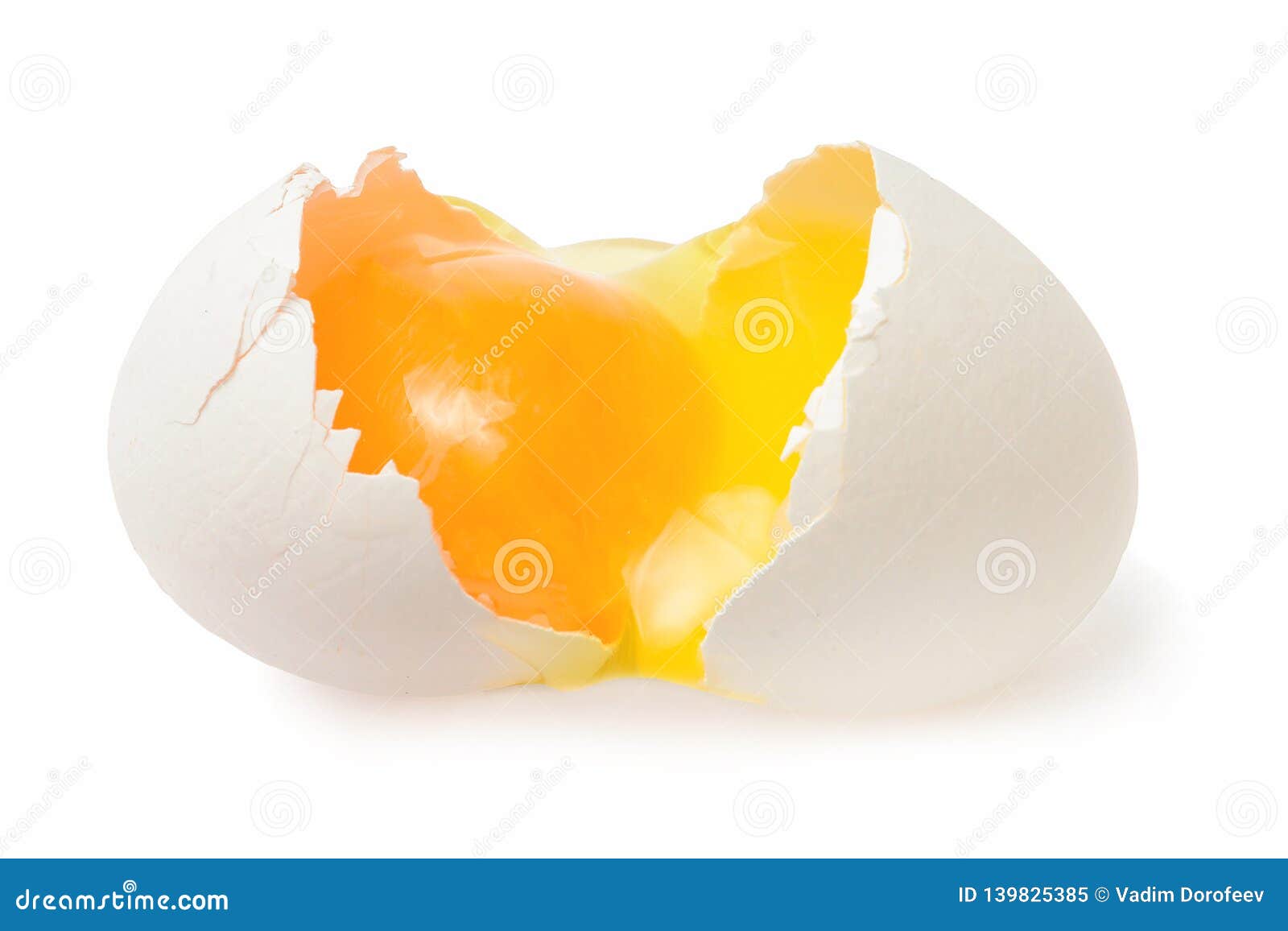 Broken Chicken Egg on an Isolated White Background. Top Side View Stock ...