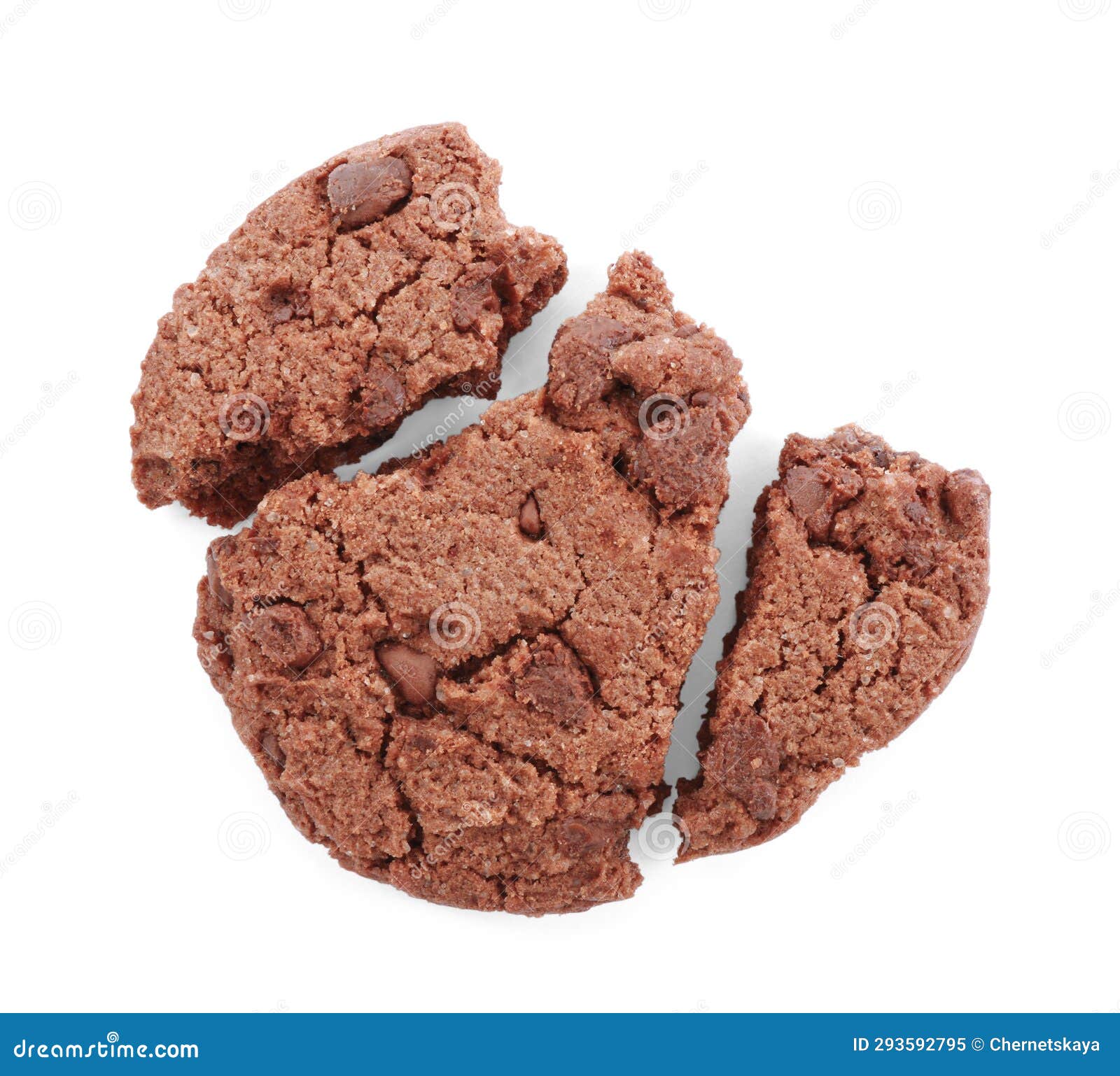 Broken Chocolate Chip Cookie Isolated on White, Top View Stock Image ...