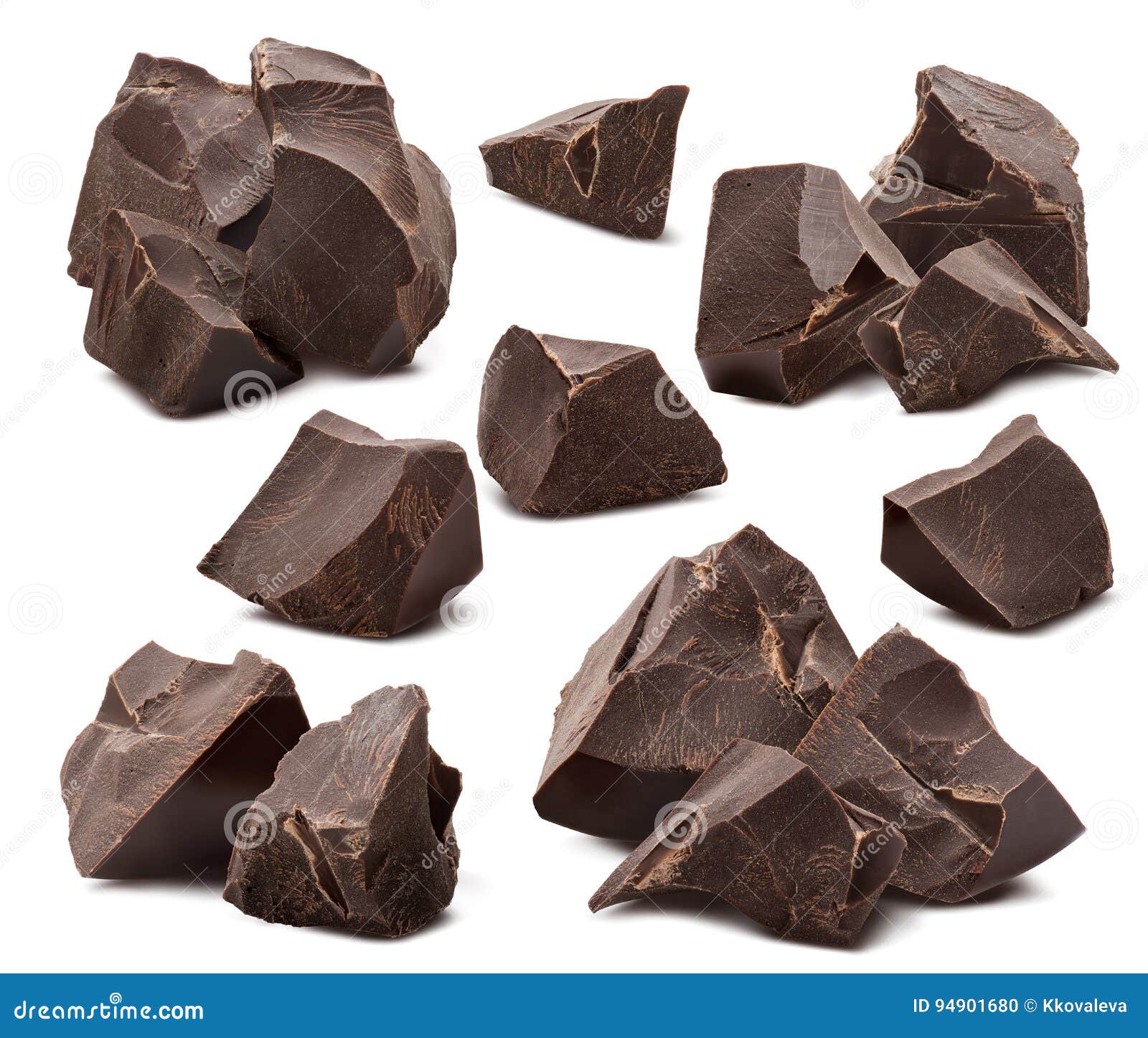Broken Chocolate Pieces Collection Isolated on White Stock Photo ...