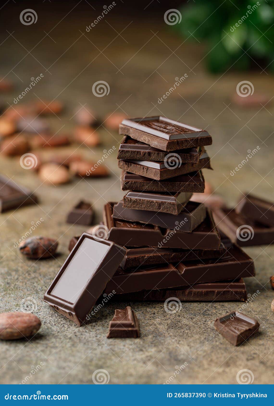 Broken Chocolate Pieces on Dark Background. Stack of Dark Chocolate ...