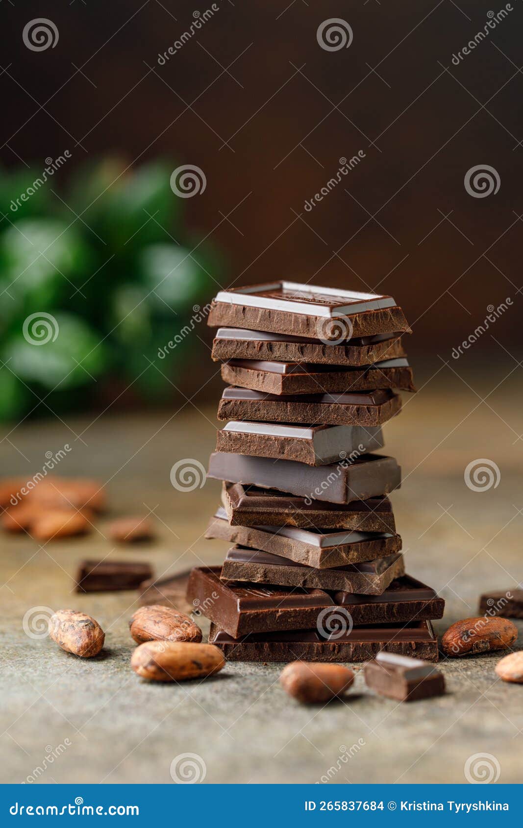 Broken Chocolate Pieces on Dark Background. Stack of Dark Chocolate ...