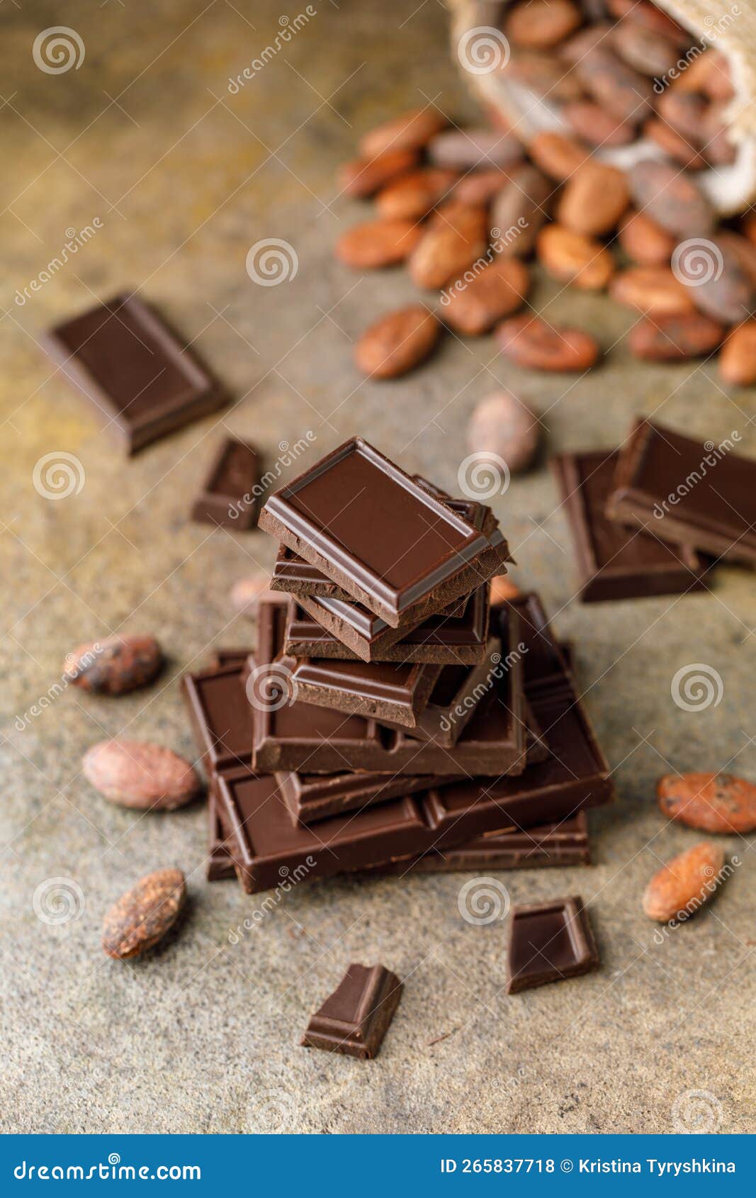 Broken Chocolate Pieces on Dark Background. Stack of Dark Chocolate ...