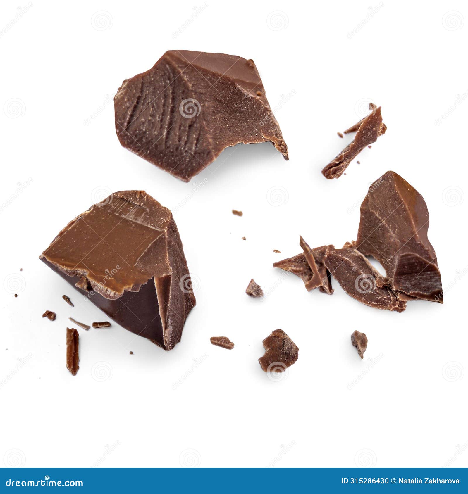 Broken Chocolate. Chocolate Pieces Isolated. Cubes of Milk Chocolate ...
