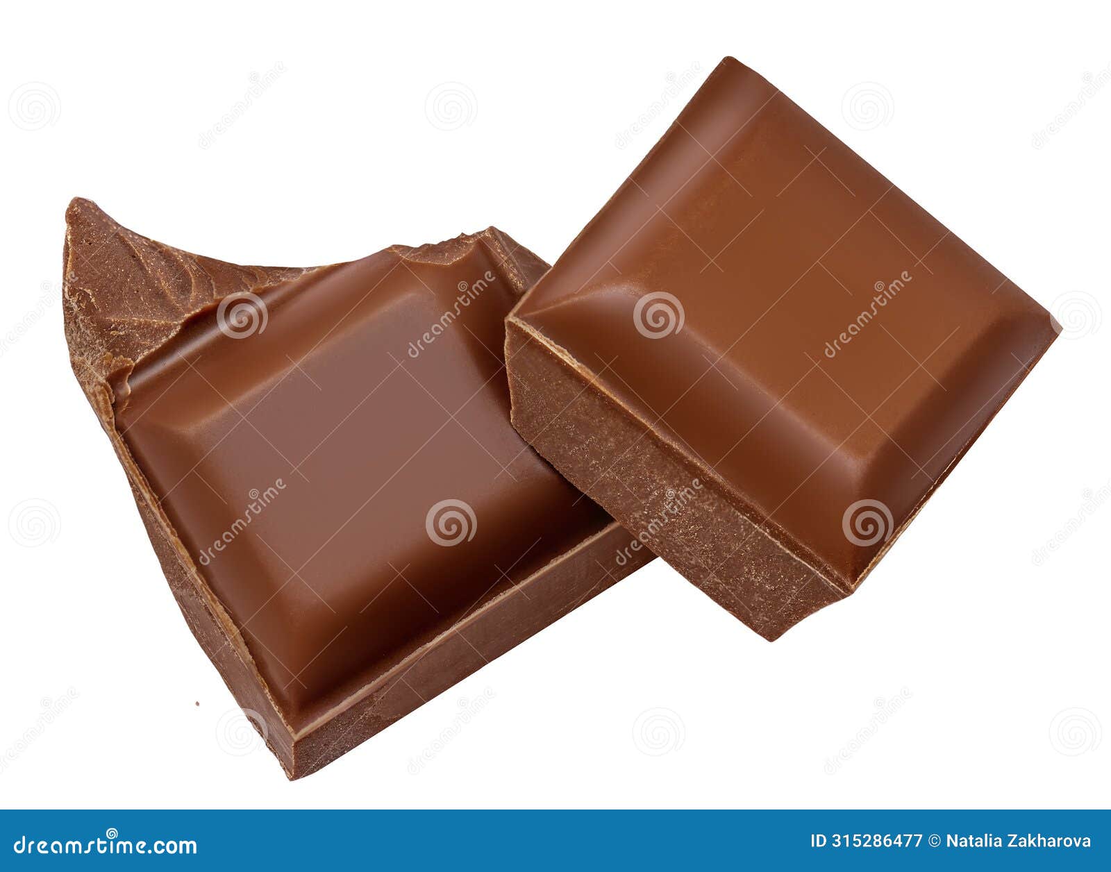 Broken Chocolate. Chocolate Pieces Isolated. Cubes of Milk Chocolate ...