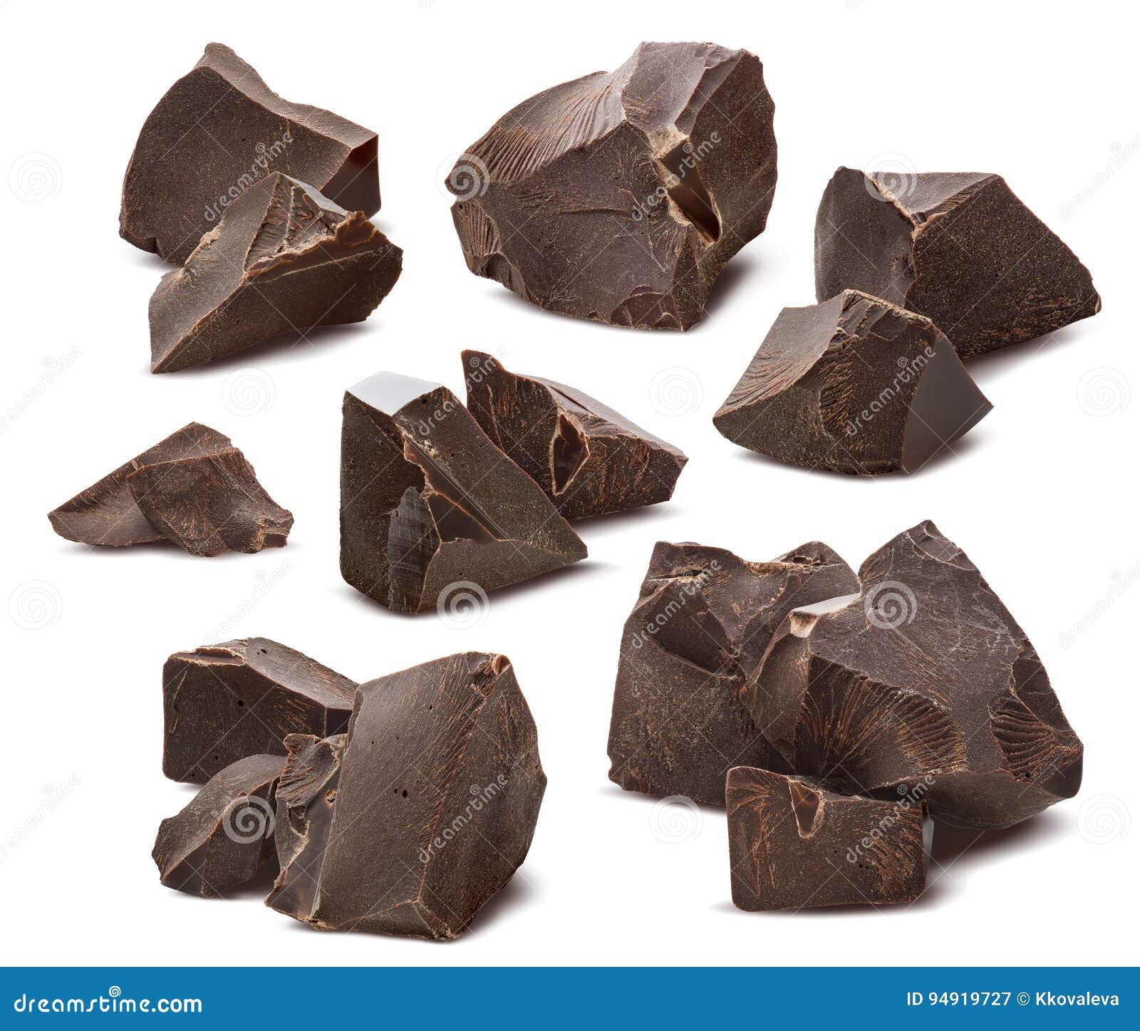 Broken Chocolate Pieces Set Isolated on White Stock Image - Image of ...