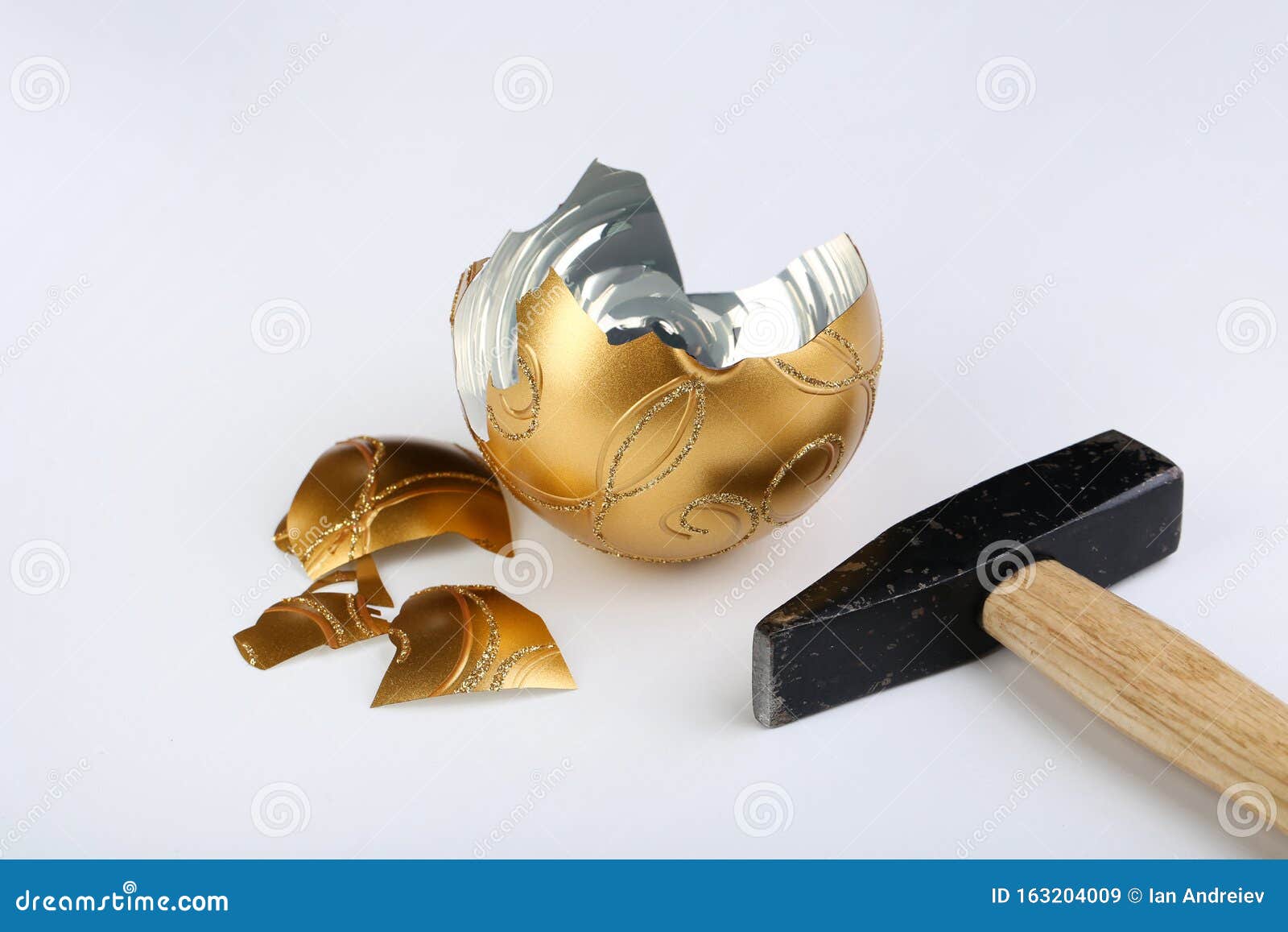 Broken Christmas Ball with Hammer Stock Image - Image of closeup ...