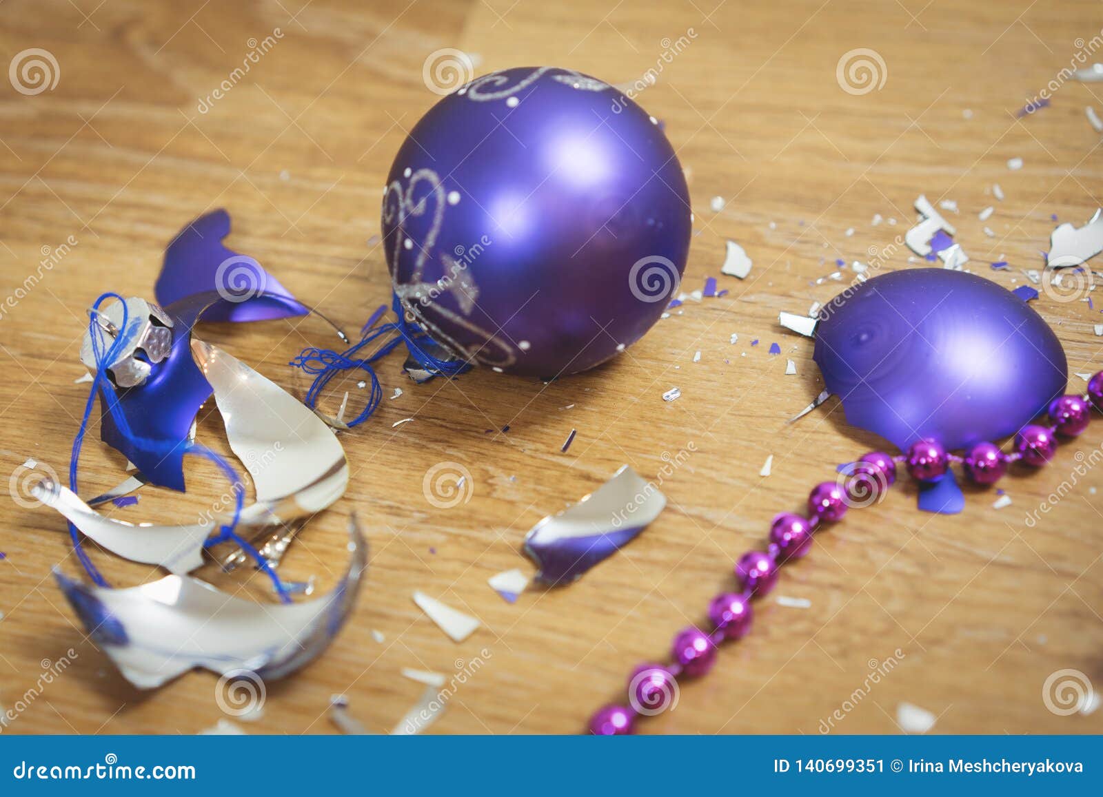 Broken Christmas Purple Ball on the Floor Stock Image - Image of ...