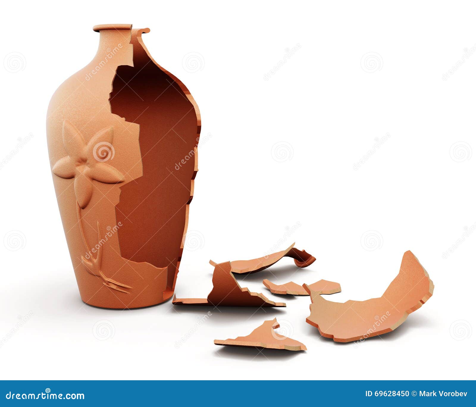 Broken Clay Vase on White Background. 3d Render Image Stock ...