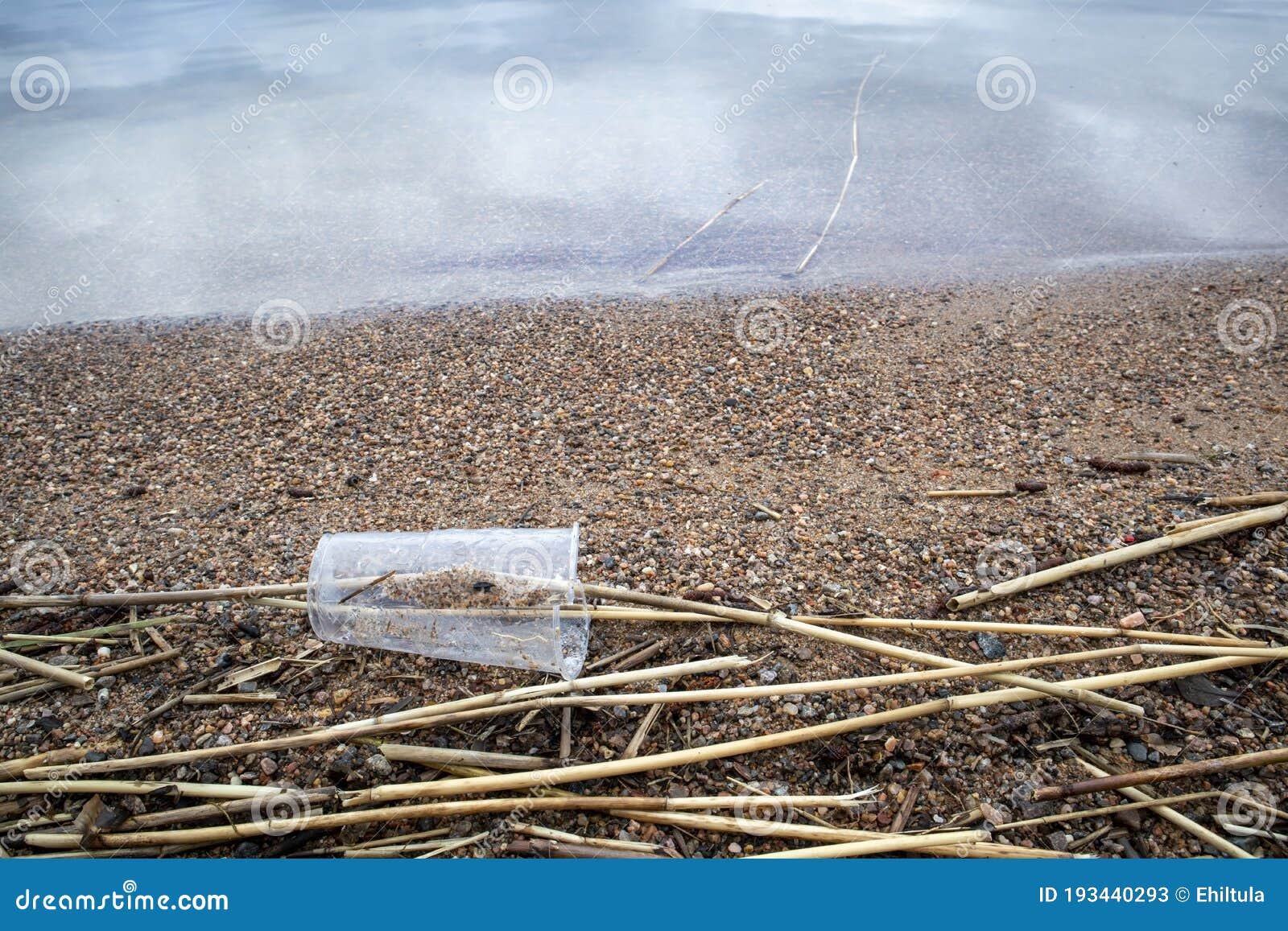 Broken Clear Plastic Cup on the Beach Stock Image - Image of concept ...