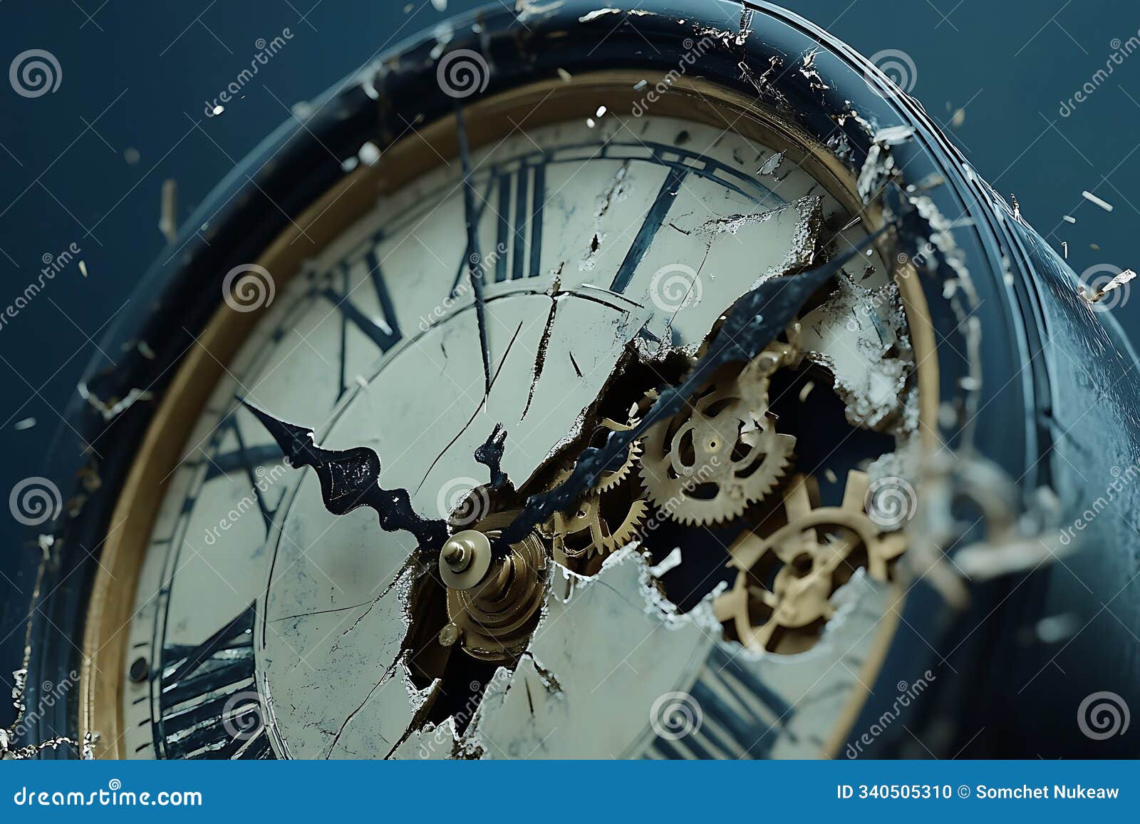 Broken Clock with Gears Exposed, Symbolizing Lost Time Stock ...