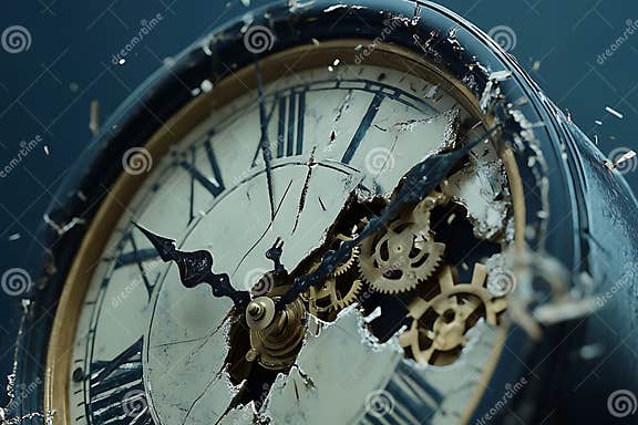 Broken Clock with Gears Exposed, Symbolizing Lost Time Stock ...