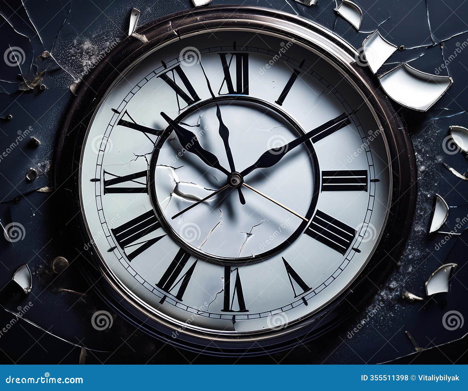 A Broken Clock With Hands Stuck At Midnight, Echoing The Timeless ...