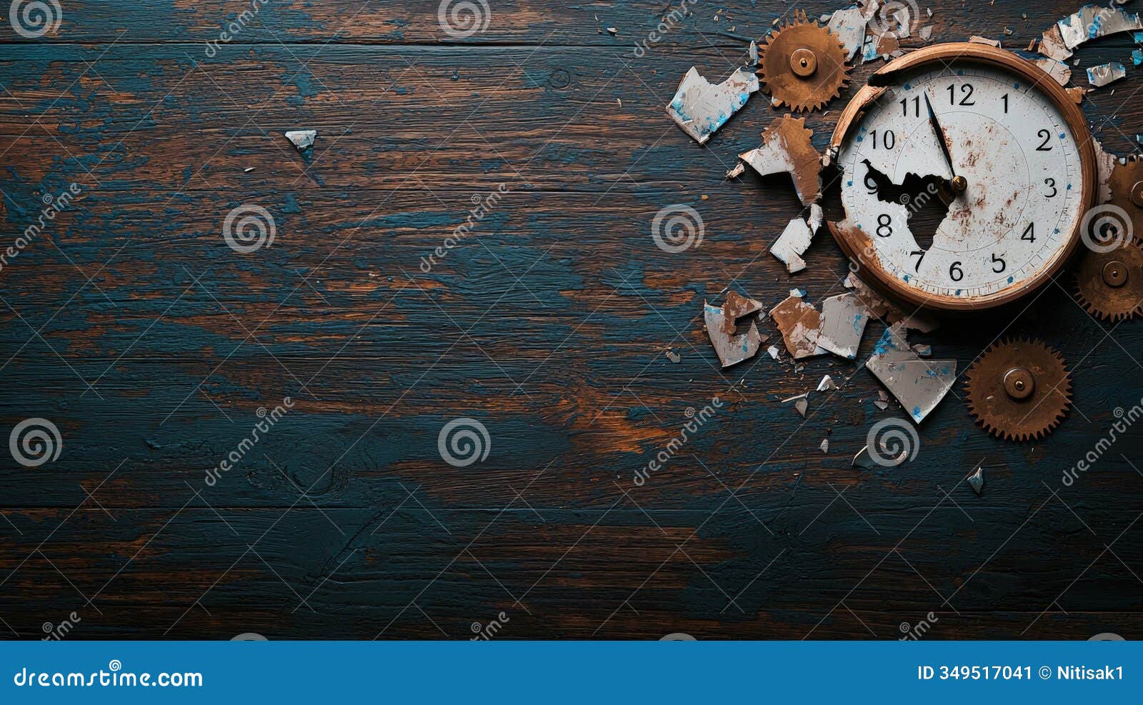 Broken Clock on a Wooden Surface Representing the Passage of Time and ...