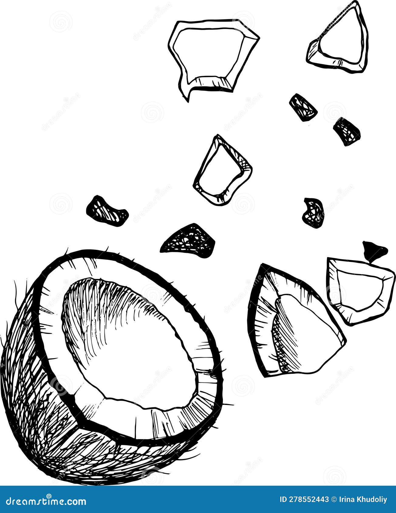 Broken coconut stock illustration. Illustration of organic - 278552443