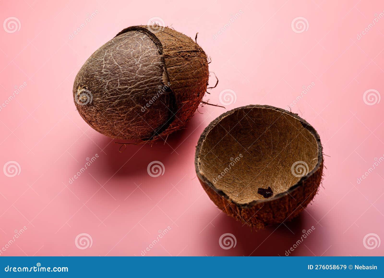 Broken Coconut on a Pink Background. Coconut Cleaning Stock Image ...
