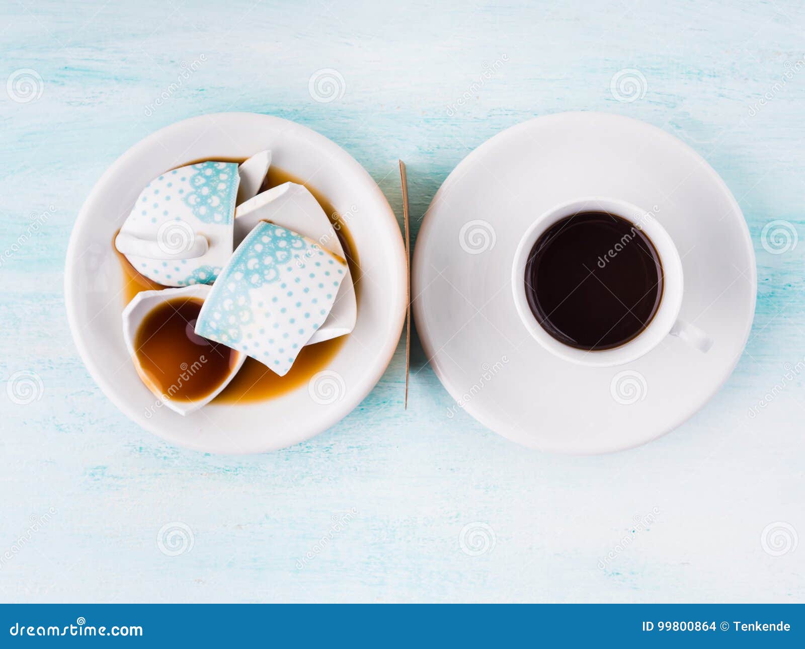 Broken Coffee Cup Relationship Concept Top View Stock Photo - Image of ...