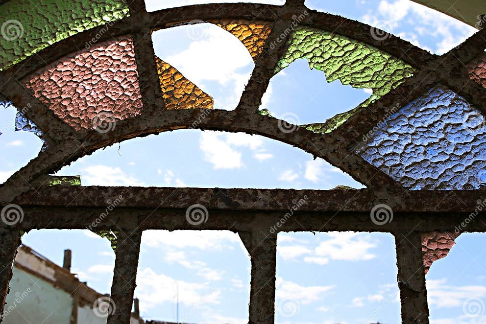 Broken Colored Glass Window Stock Photo - Image of derelict, glass: 8093872