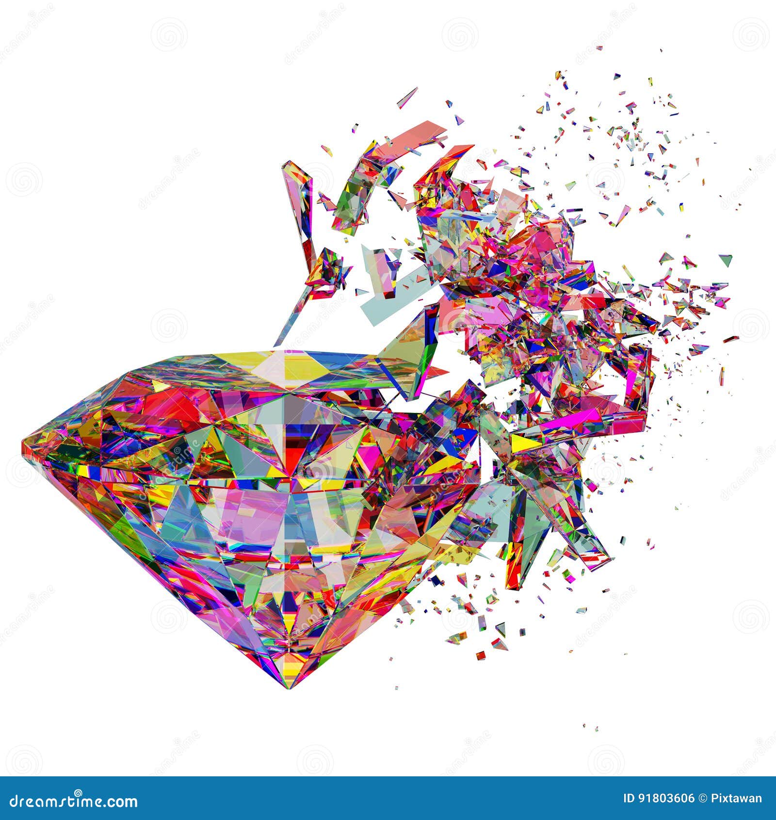 Colorful Diamond Abstract Shape Crystal White Background With Dots ...