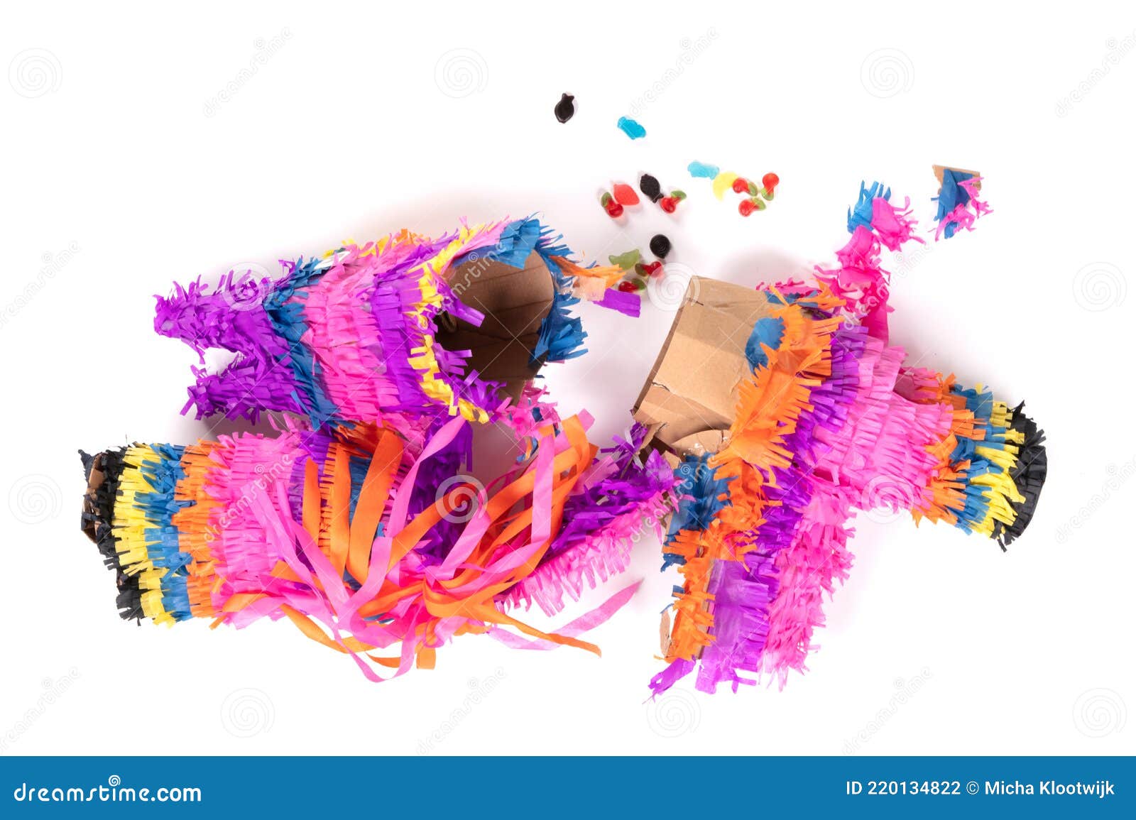 Broken Colorful Donkey Pinata Isolated on White Stock Photo - Image of ...