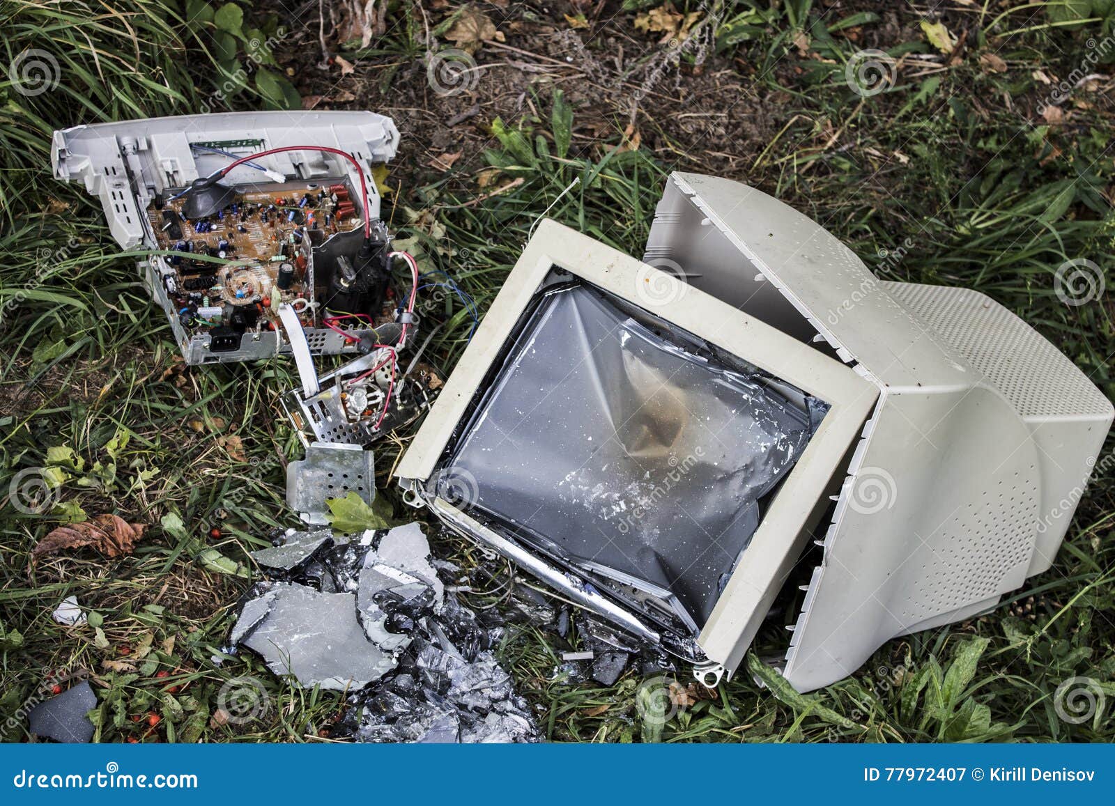 Broken Computer on the Grass Stock Image - Image of nature, electrical ...