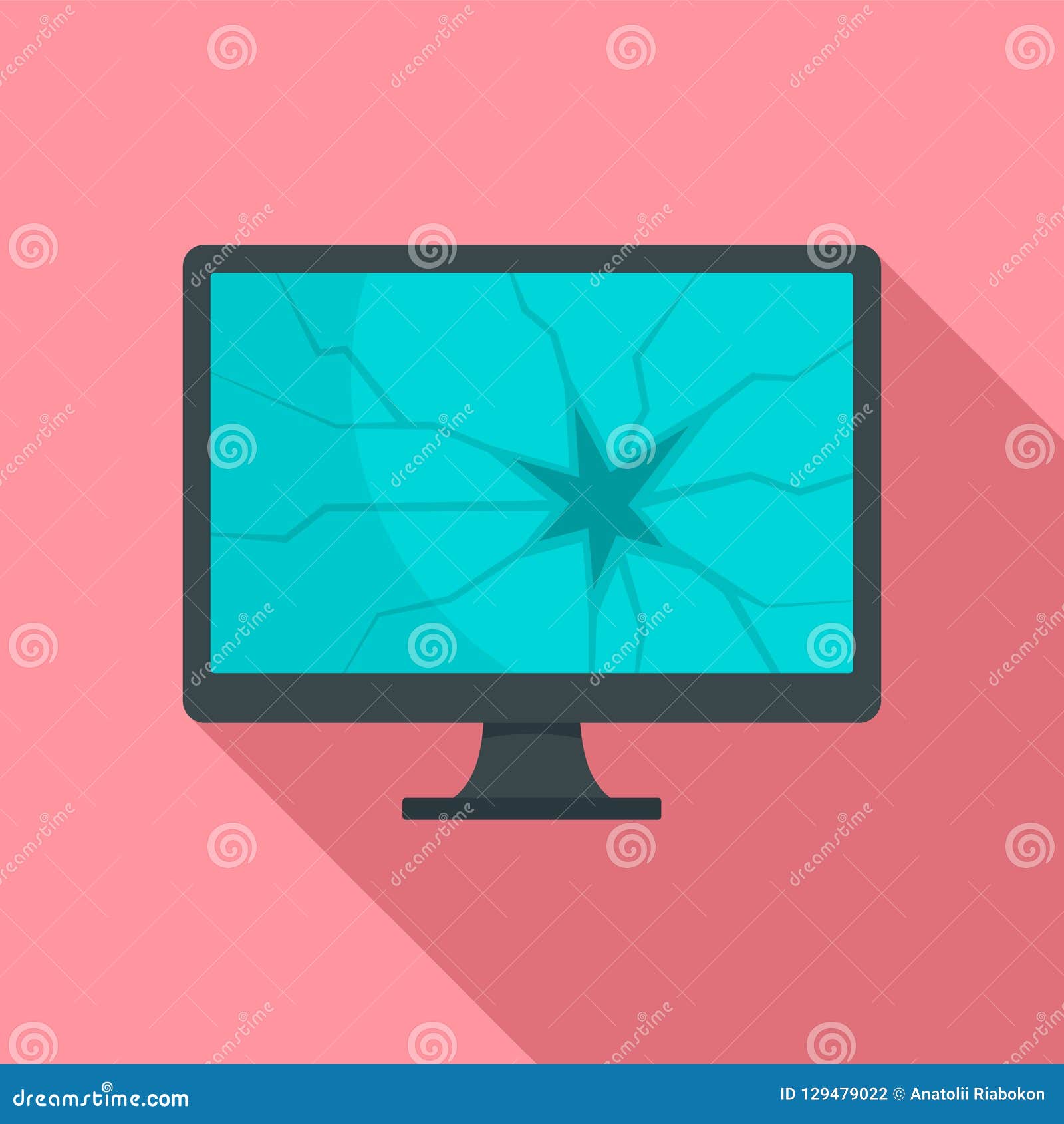 Broken Computer Monitor Icon, Flat Style Stock Vector - Illustration of ...