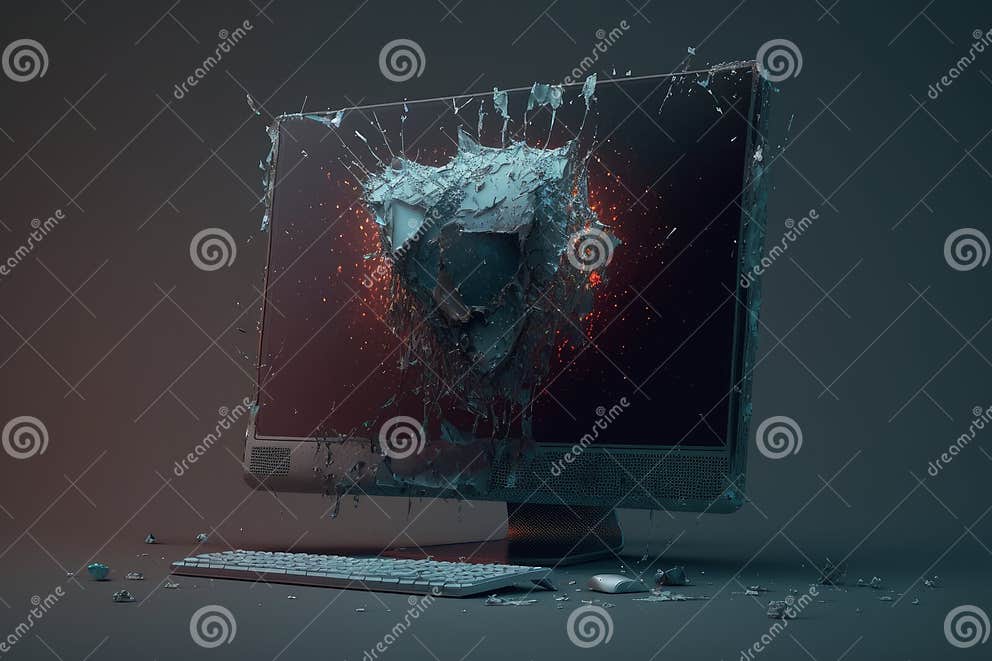 Broken Computer Monitor Screen. Generative AI Stock Illustration ...