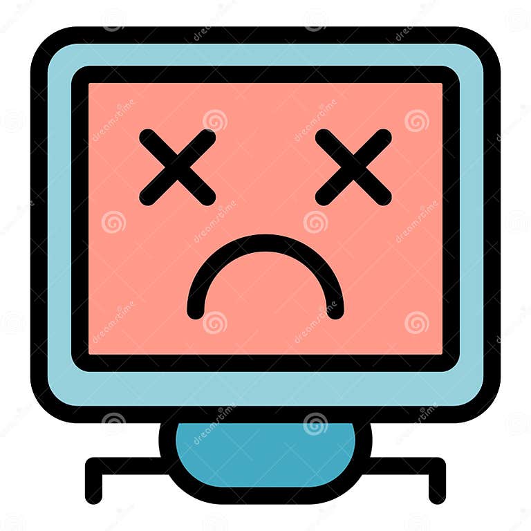 Broken Computer Showing Sad Face on Screen Icon Stock Illustration ...