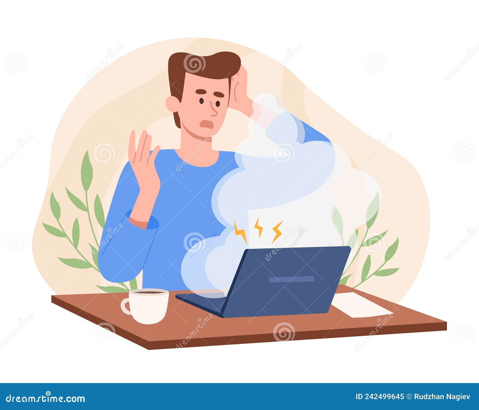 Broken Computer with Smoke Concept Stock Vector - Illustration of head ...