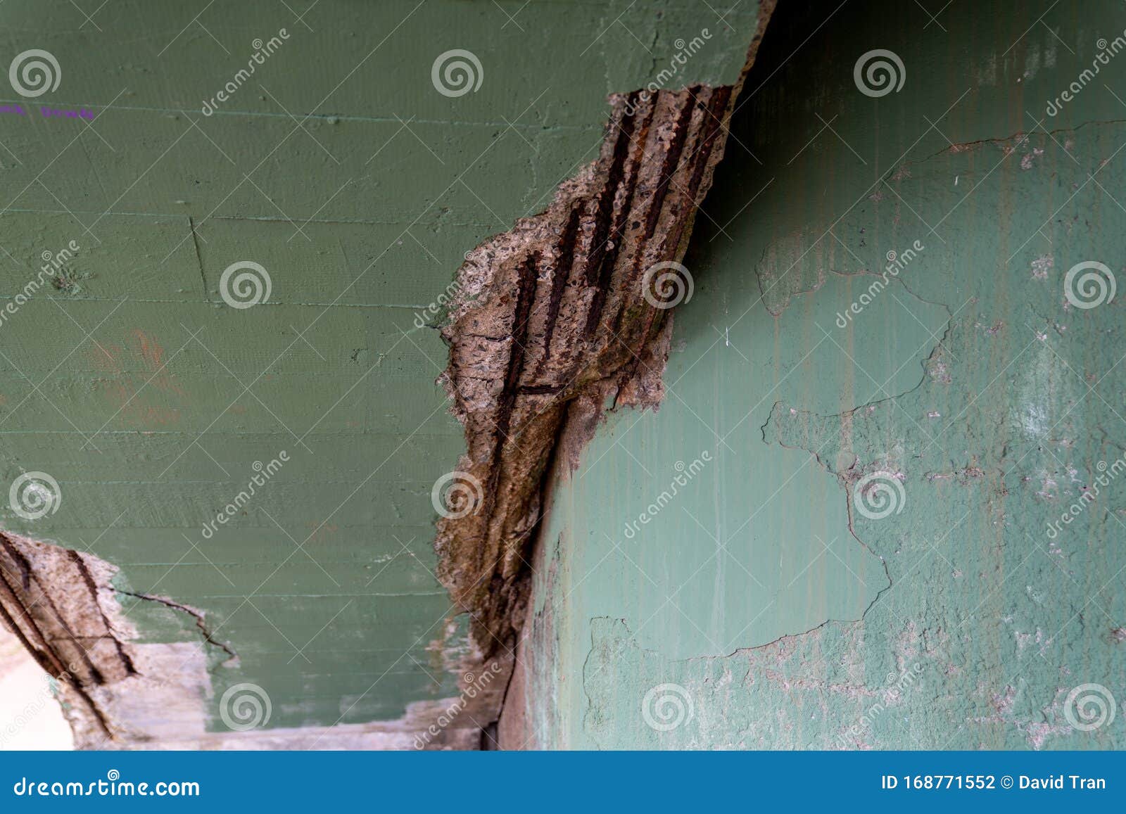 Broken Concrete Building Structure with Rebar Foundation Showing ...