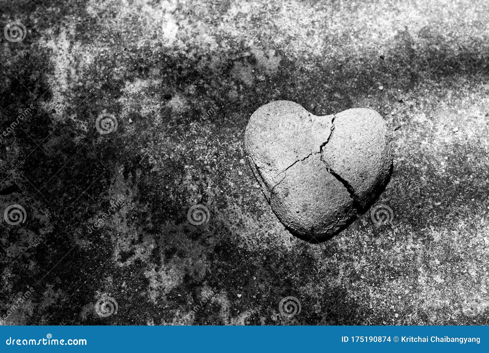 Broken Concrete Heart on Cement Floor,broken Heart Concept,black and ...