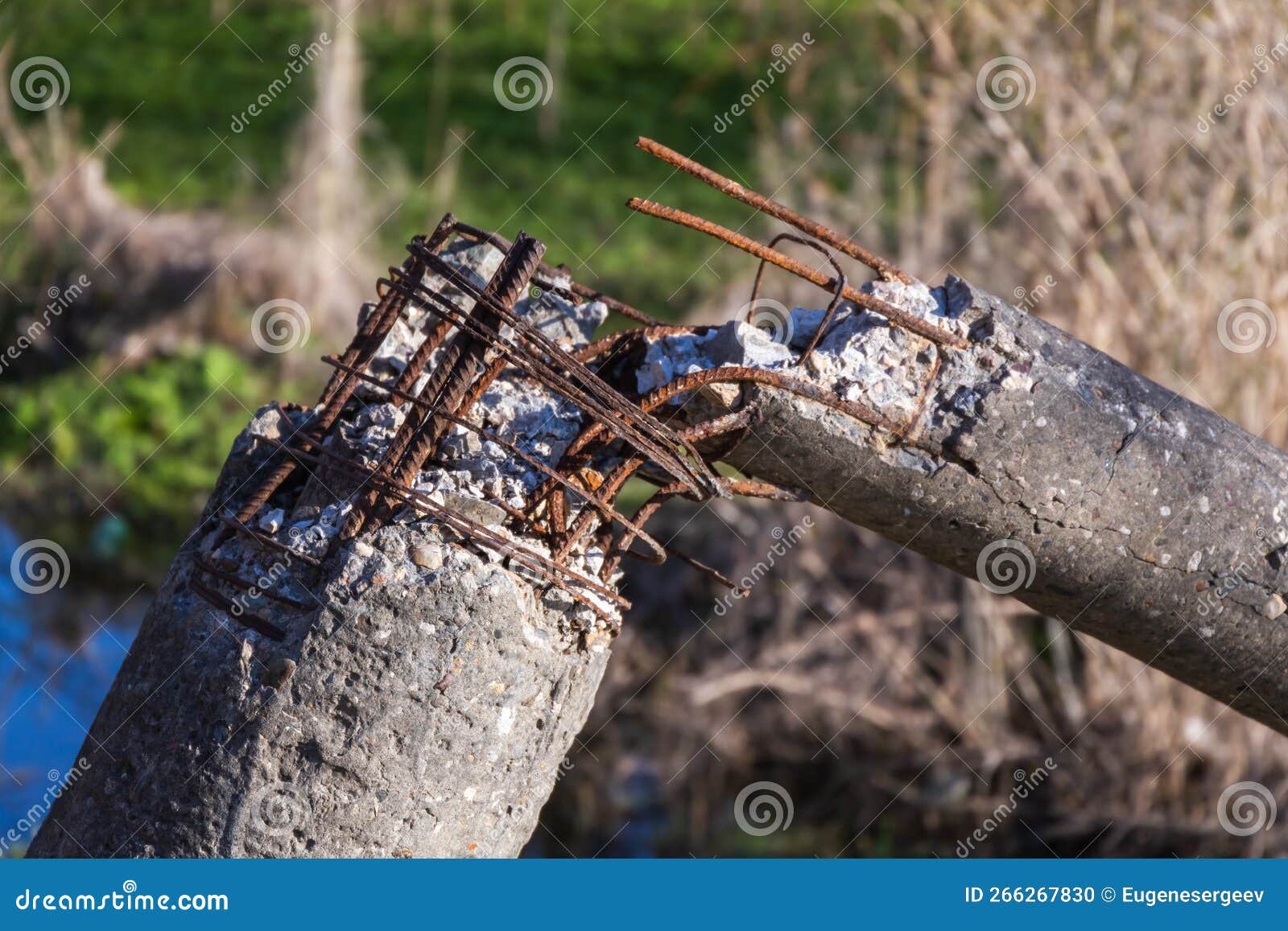 Broken Concrete Pillar with Rusty Reinforcement Stock Photo - Image of ...