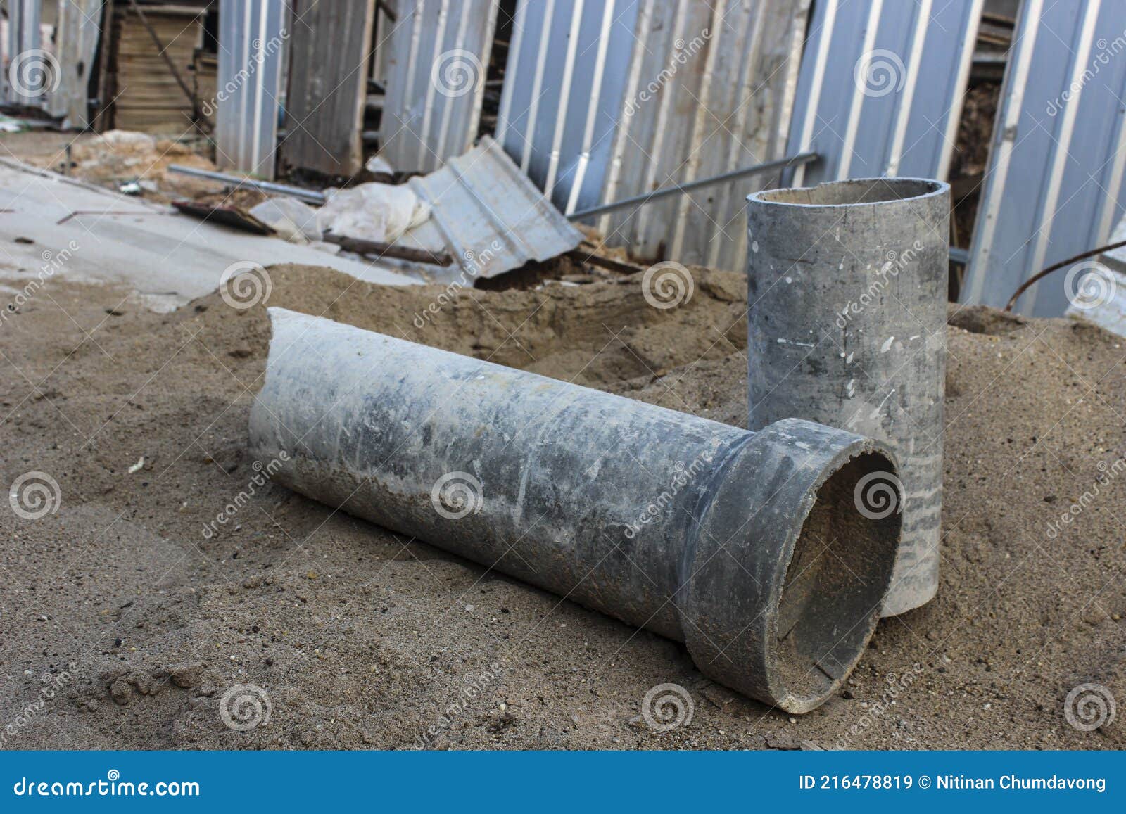Broken Concrete Pipe in Industrial Applications Stock Image - Image of ...