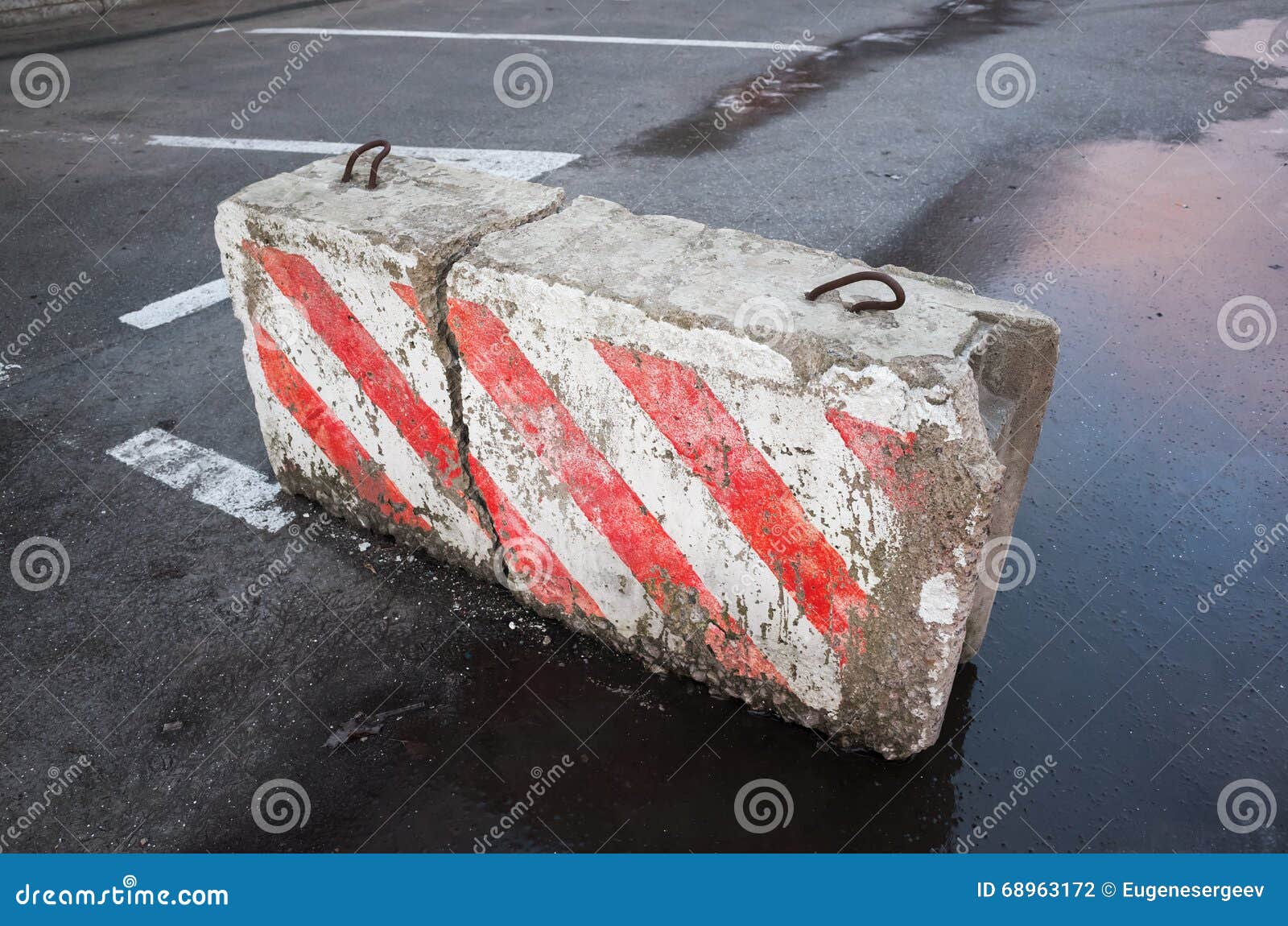 Broken Concrete Road Block with Striped Pattern Stock Photo - Image of ...