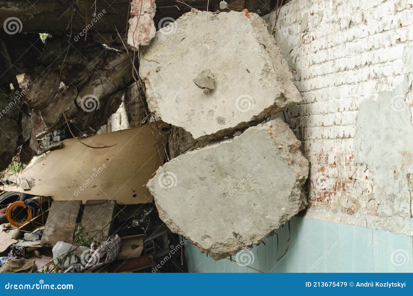 Broken Concrete Slab Close-up, Fallen when Disassembling a Large ...