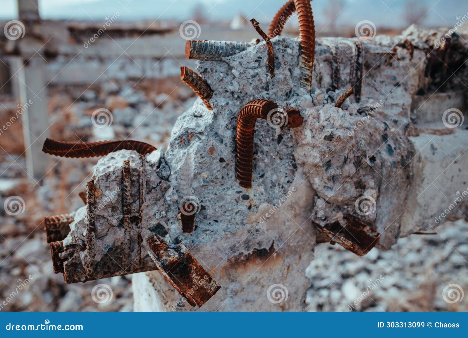 Broken Concrete Structure with Rebar at Construction Site Stock Image ...