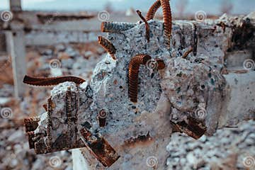 Broken Concrete Structure with Rebar at Construction Site Stock Image ...
