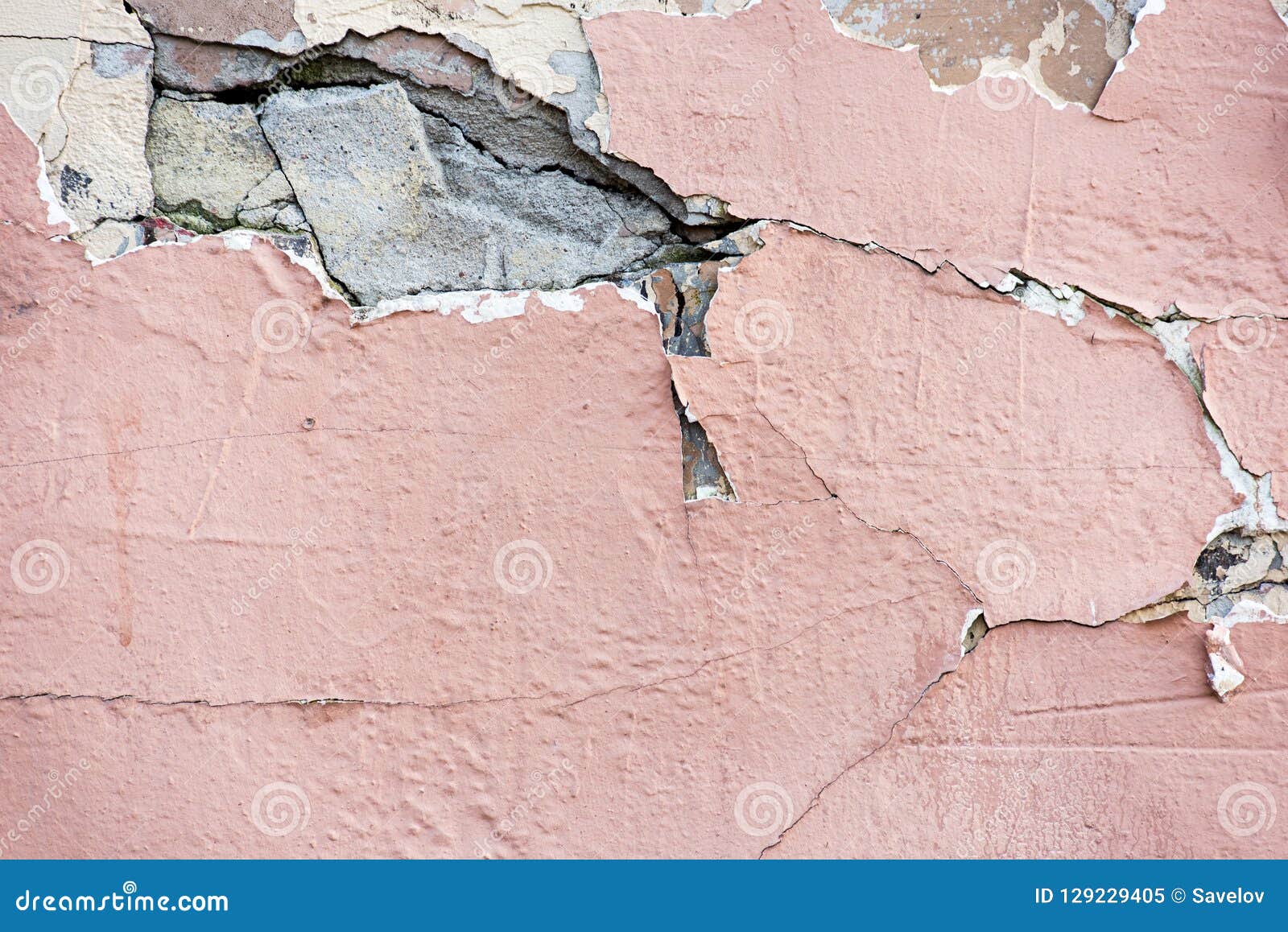 Broken Concrete Wall is with Pink Stucco Stock Image - Image of ...