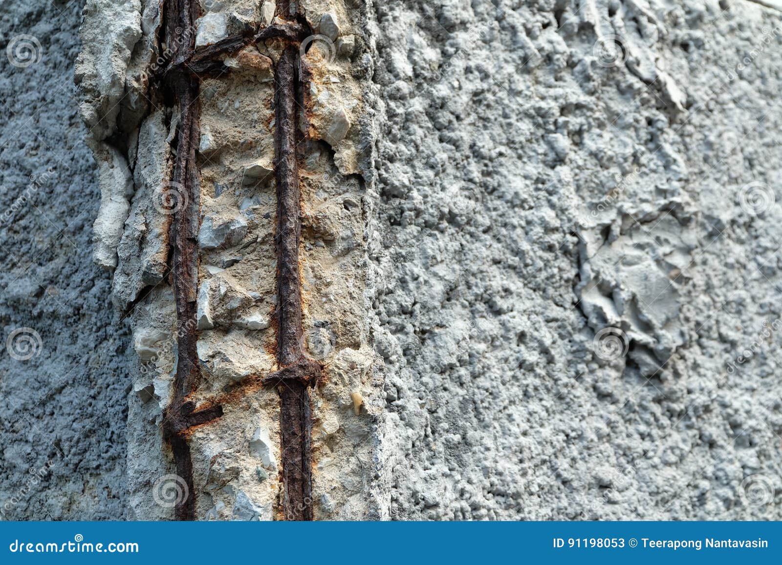 Broken Concrete Wall and Rusty Bar Steel. Stock Image - Image of ...