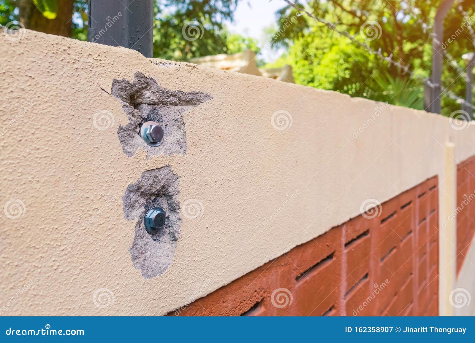 Broken on Concrete Walls after Drilling and Fixing Bolt with Nut Stock ...